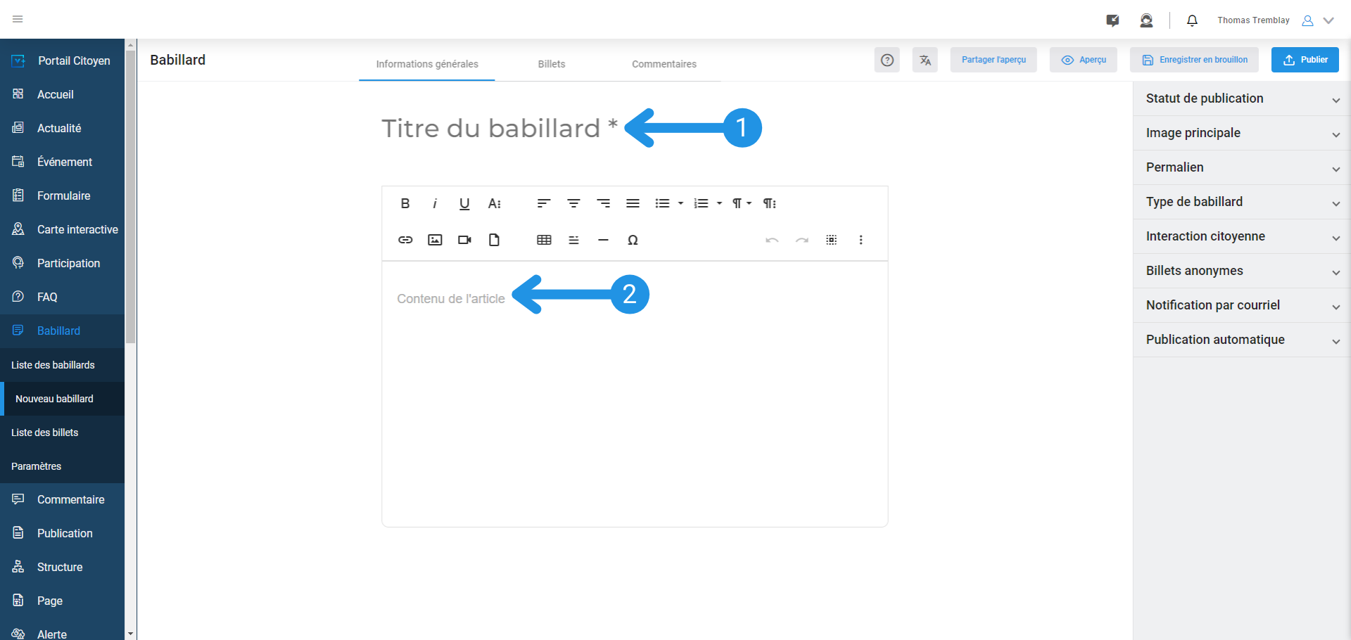 Créer un babillard - Modellium